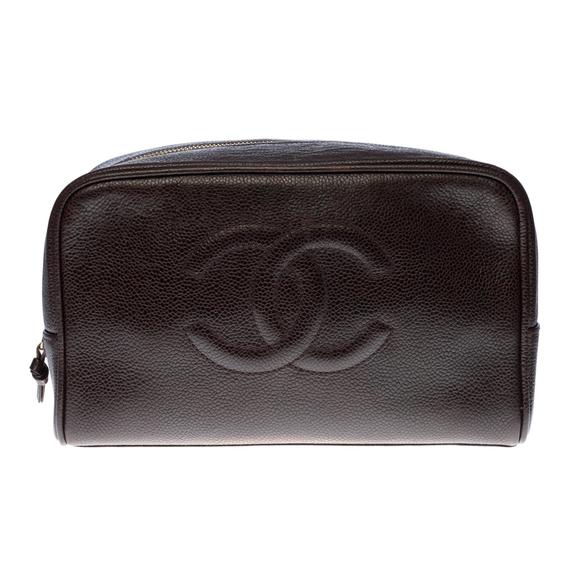 CHANEL | Bags | Chanel Charming Cc Toilet Bag In Brown Caviar Leather ...